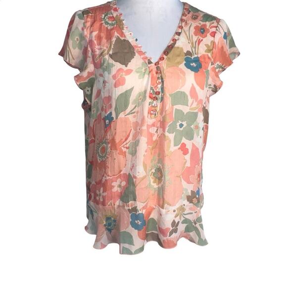 Allison Taylor | Tops | Allison Taylor Womens Xl Chiffon Floral Ruffle ...